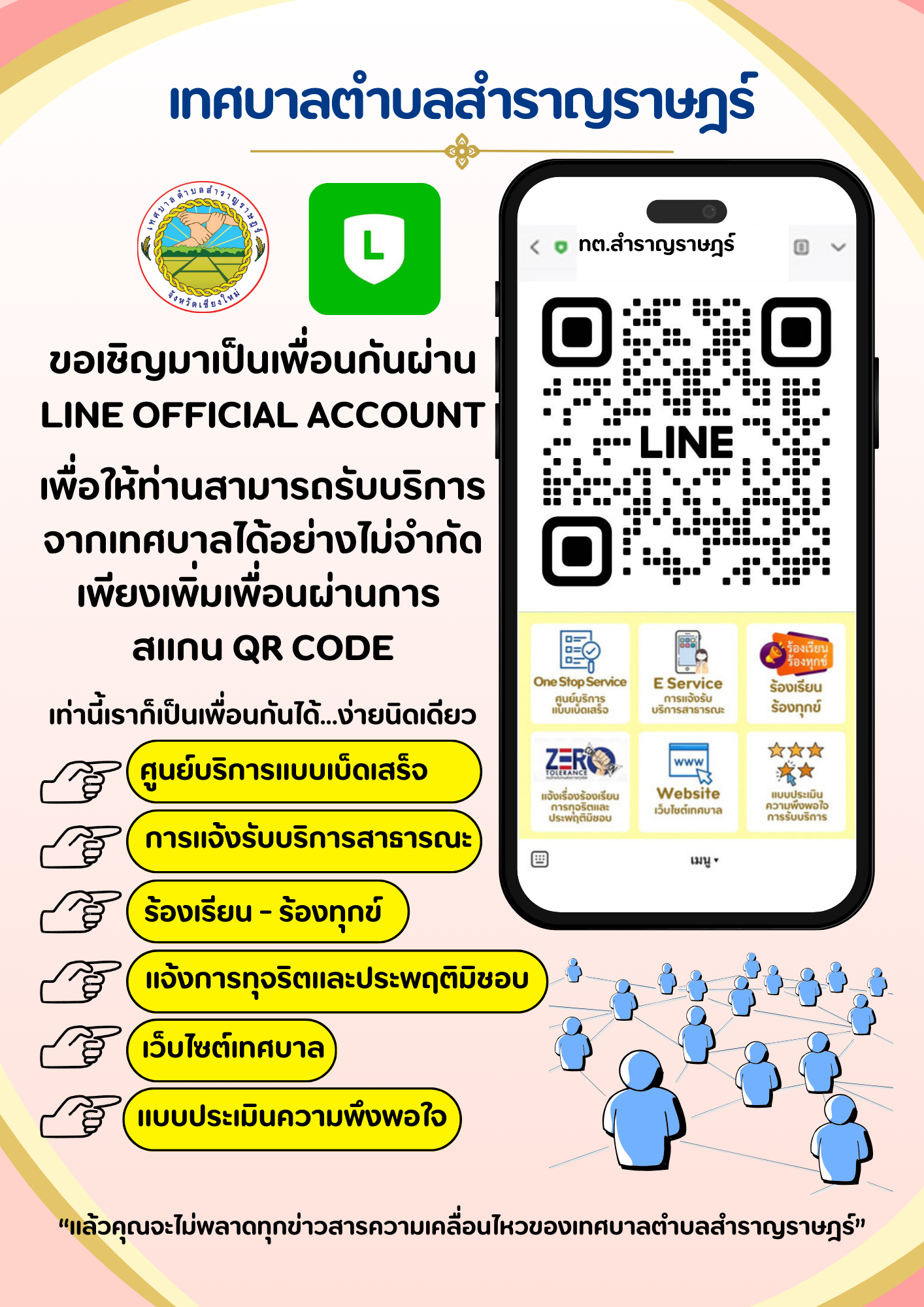 เทศบาลตำบลสำราญราษฎร์ ขอเชิญมาเป็นเพื่อนกันผ่าน LINE OFFICIAL ACCOUNT ...